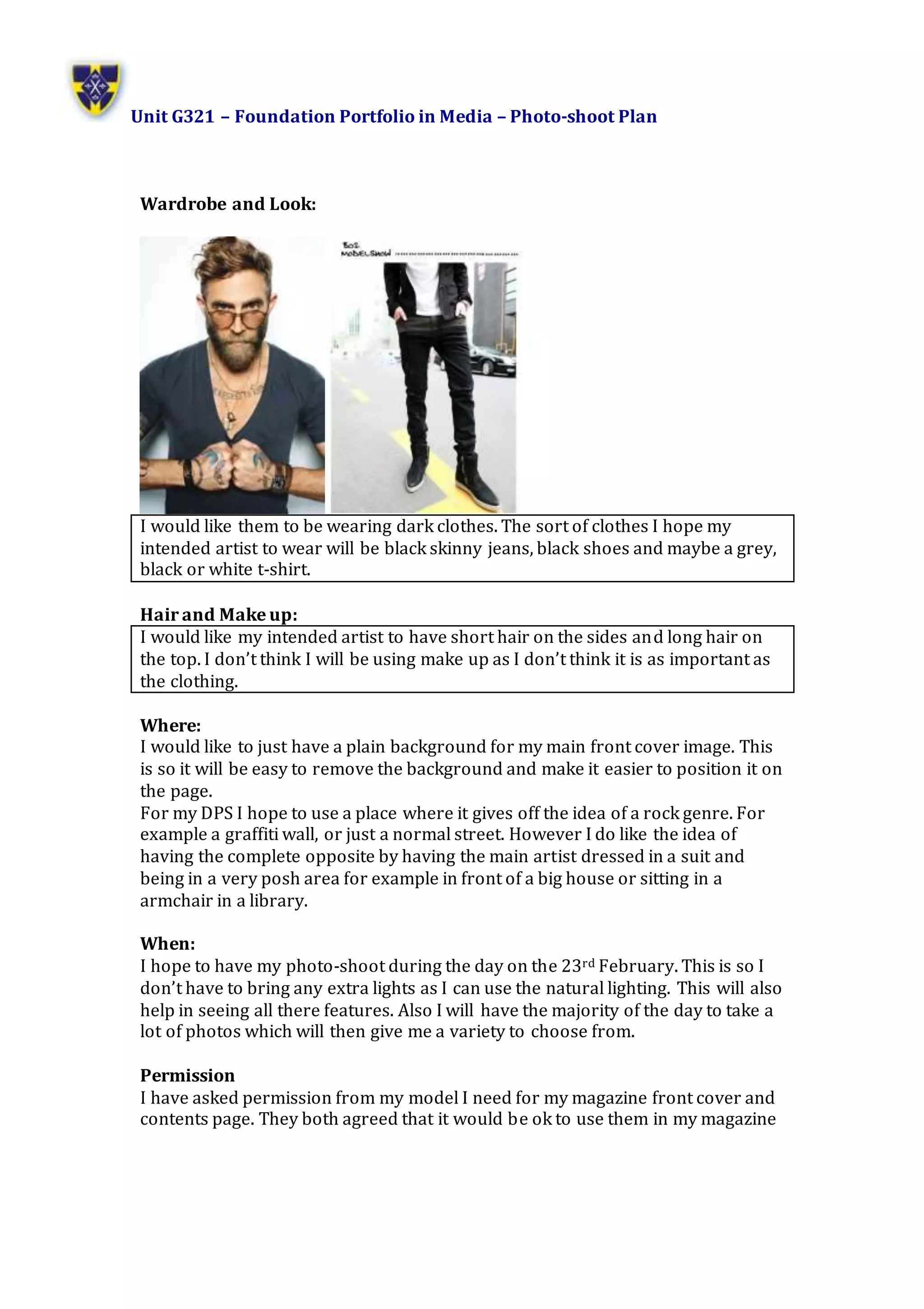 Photo shoot plan template | DOCX