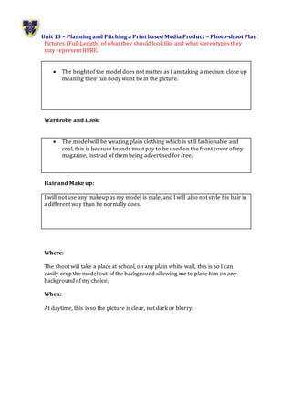 Photo shoot plan template major | DOCX | Photography | Arts and Crafts