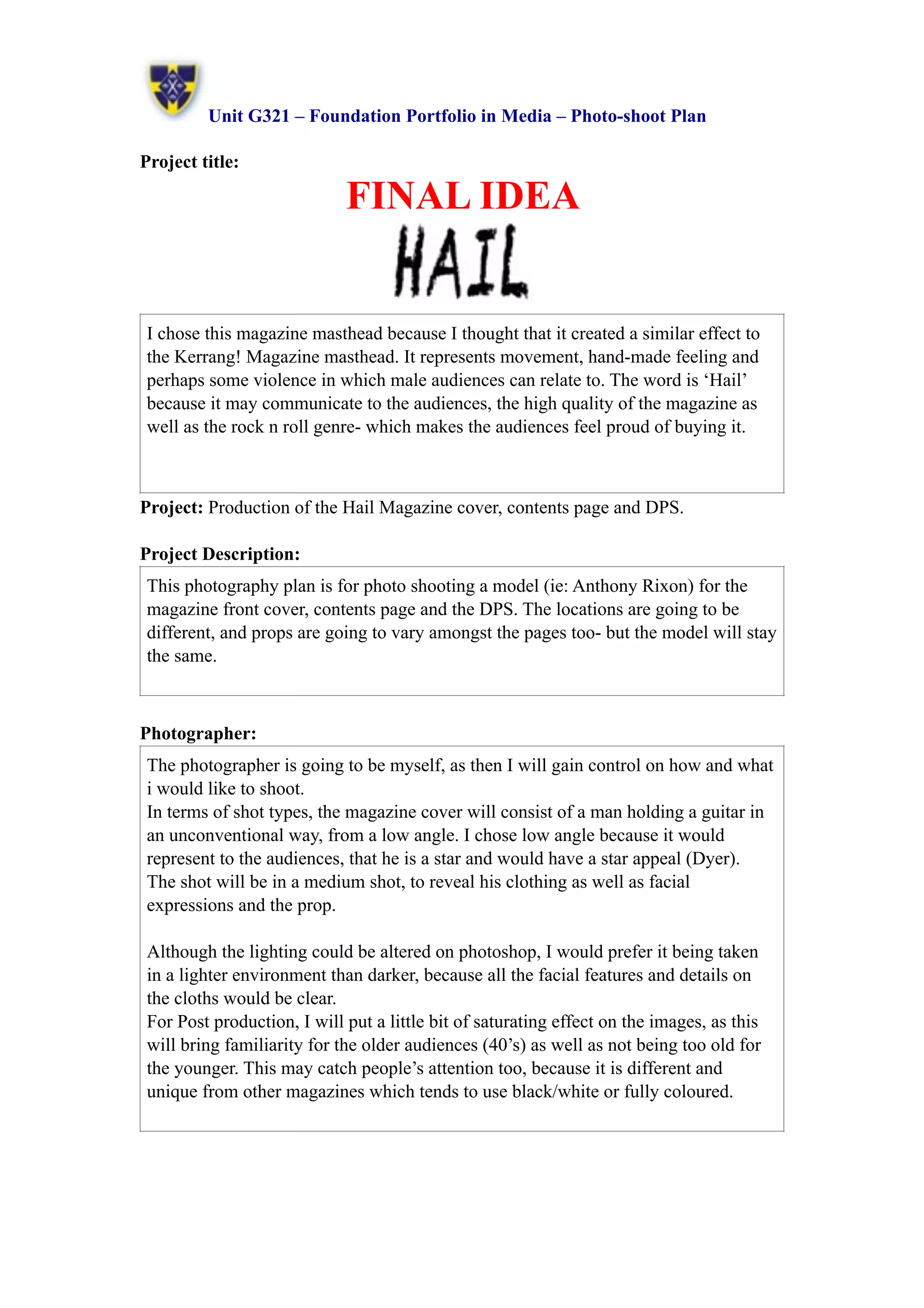 Photo shoot plan template new | PDF