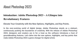 Adobe Photoshop 2023 – A Glimpse into Revolutionary Features | PDF