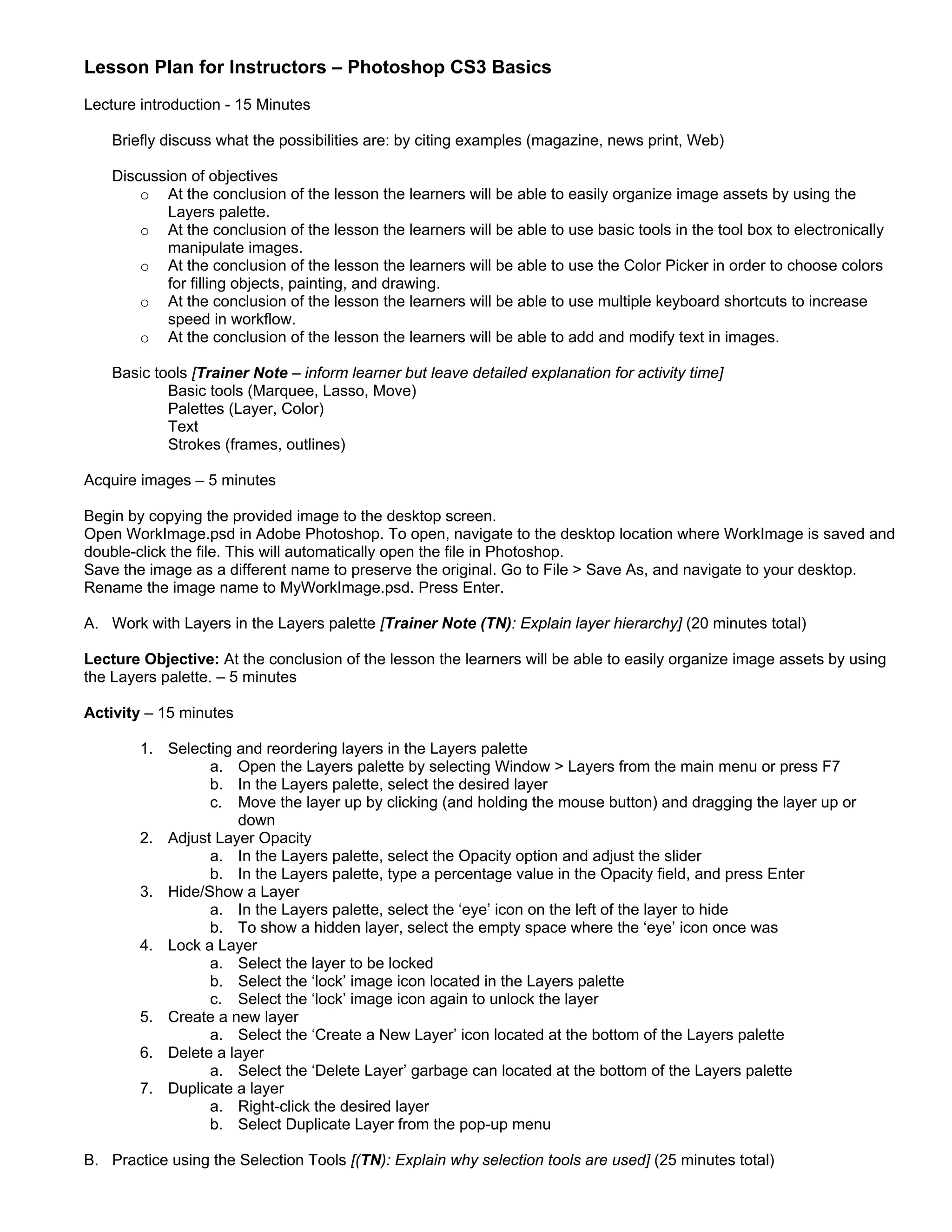 Photoshop cs3 instructor lesson plan | PDF