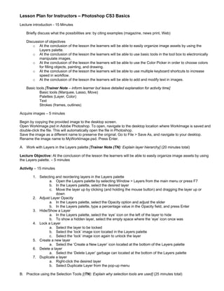Photoshop cs3 instructor lesson plan | PDF