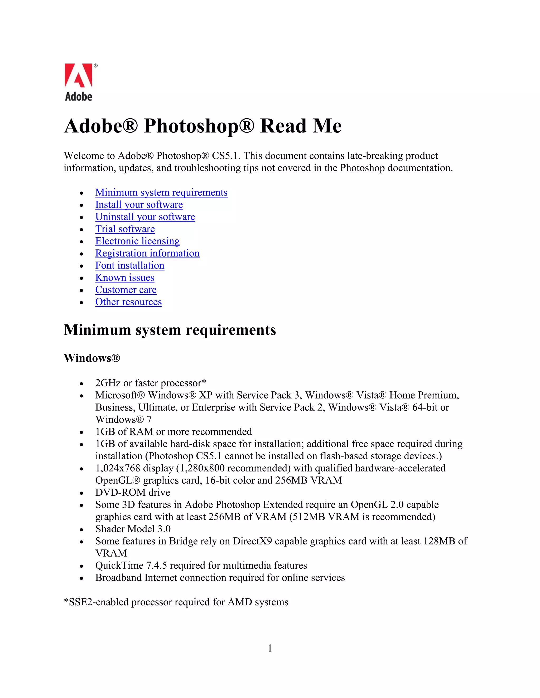 Photoshop cs5.1 read me | PDF
