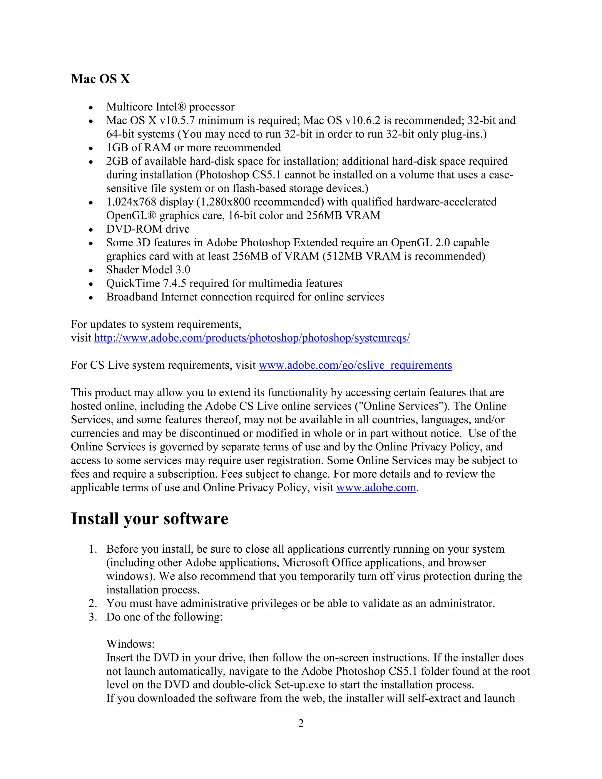 Photoshop cs5.1 read me | PDF