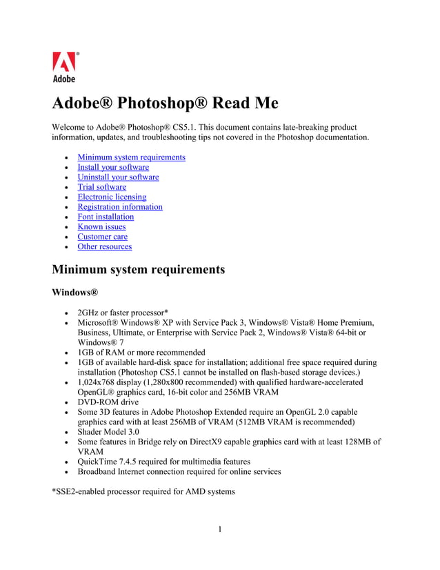 Photoshop cs5.1 read me | PDF