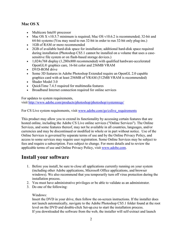 Photoshop cs5.1 read me | PDF