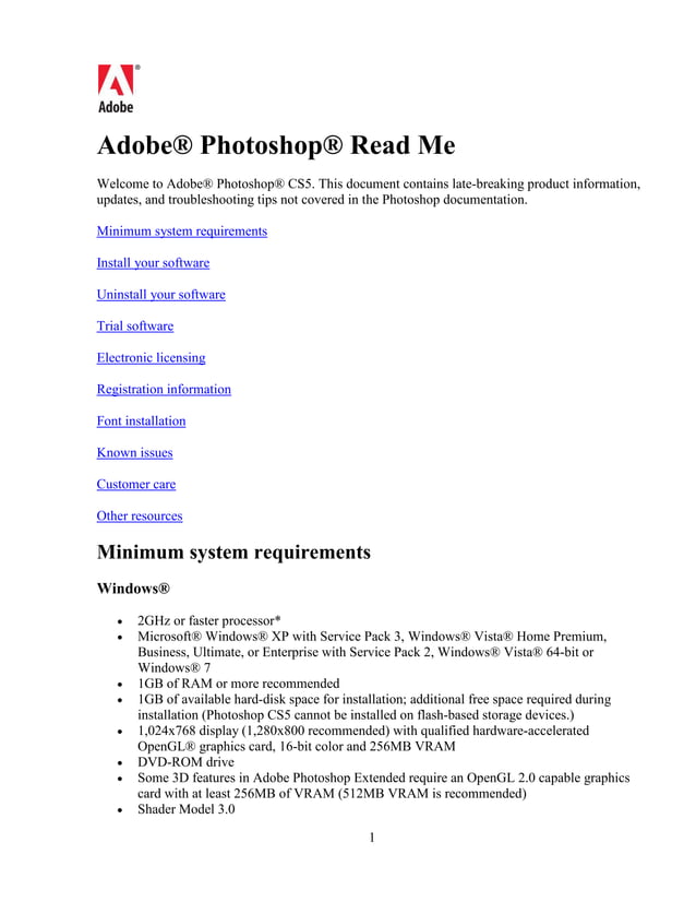 Photoshop cs5 read me | PDF