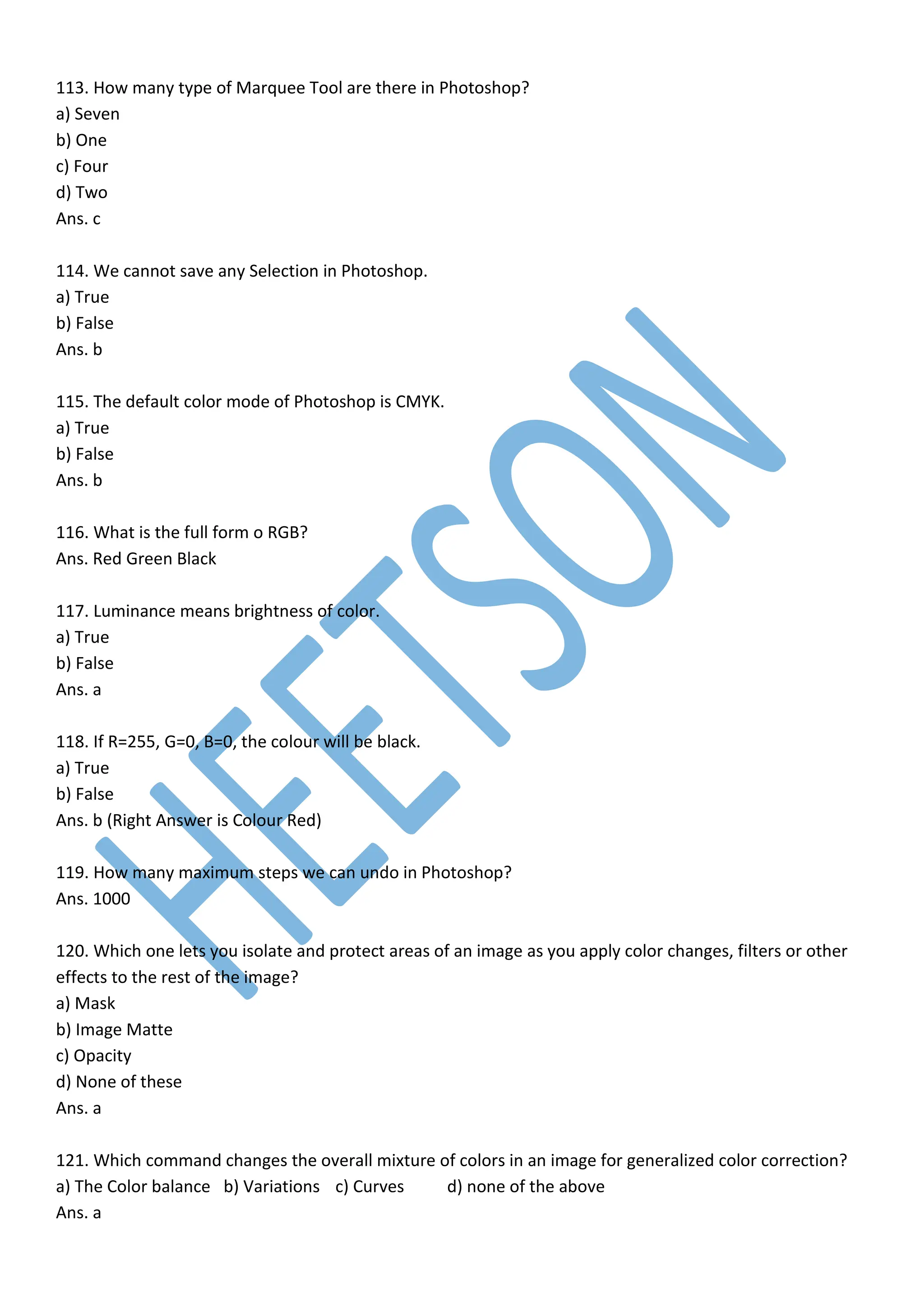 Photoshop MCQ Question for All Exams PDF Free Download | PDF