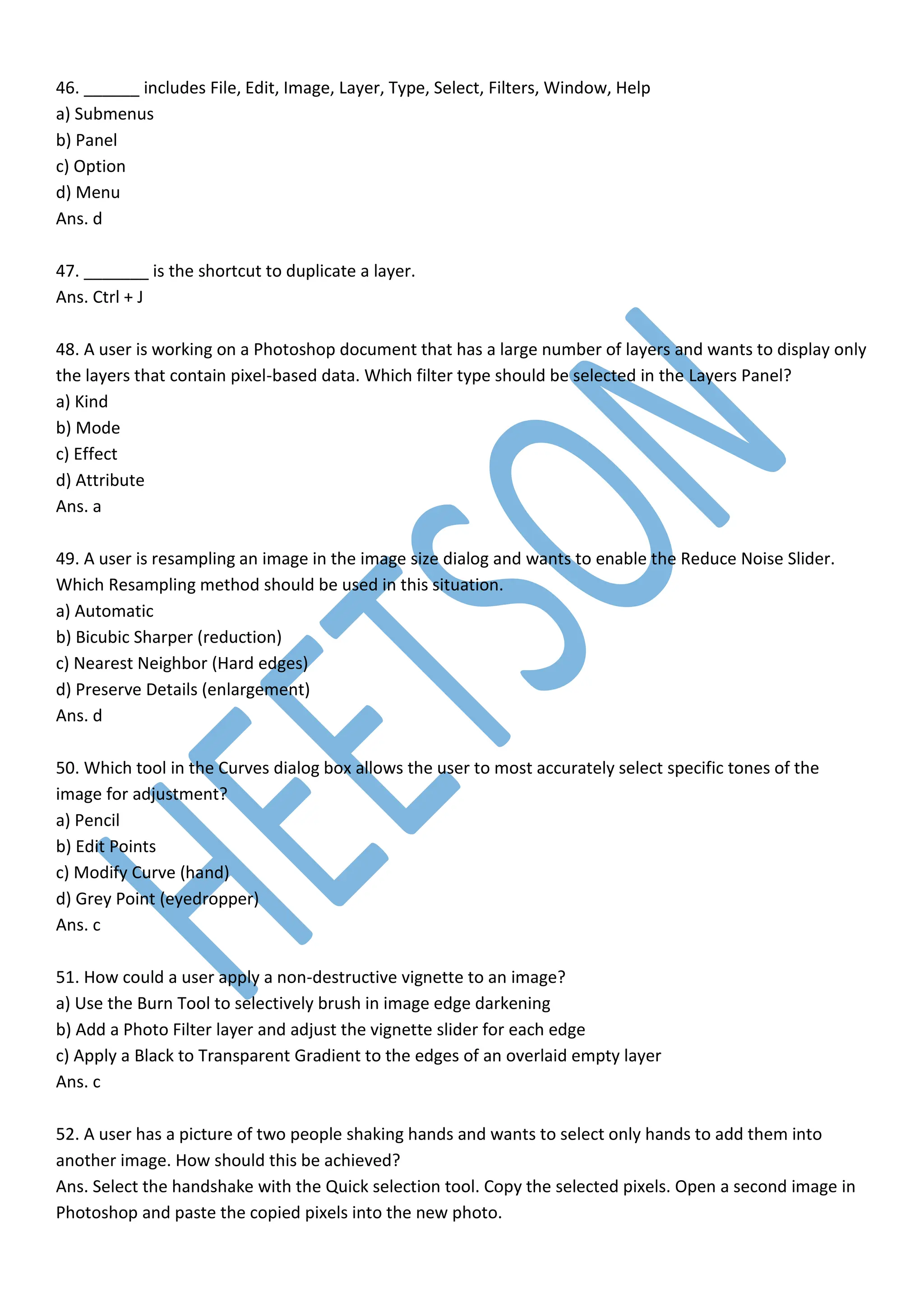 Photoshop MCQ Question for All Exams PDF Free Download | PDF