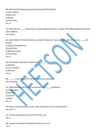 Photoshop MCQ Question for All Exams PDF Free Download | PDF
