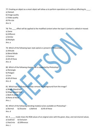 Photoshop MCQ Question for All Exams PDF Free Download | PDF