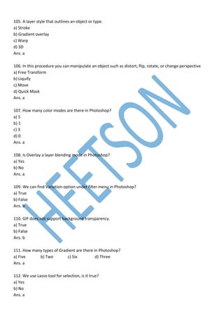 Photoshop MCQ Question for All Exams PDF Free Download | PDF