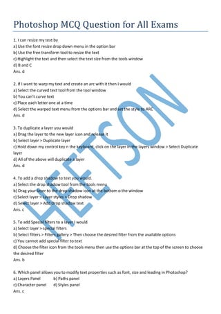 Photoshop MCQ Question for All Exams PDF Free Download | PDF