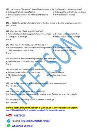 Photoshop MCQ Question for All Exams PDF Free Download | PDF