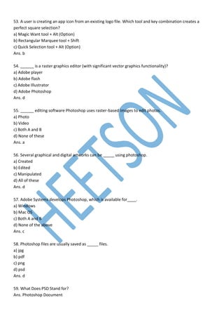 Photoshop MCQ Question for All Exams PDF Free Download | PDF