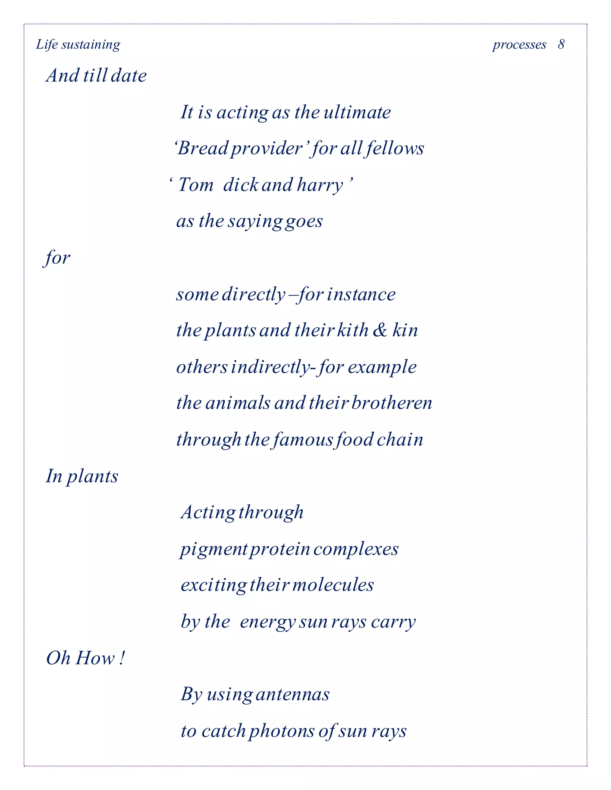 Life sustaining processes - Chapter V.1 Photosynthesis in Animals ...