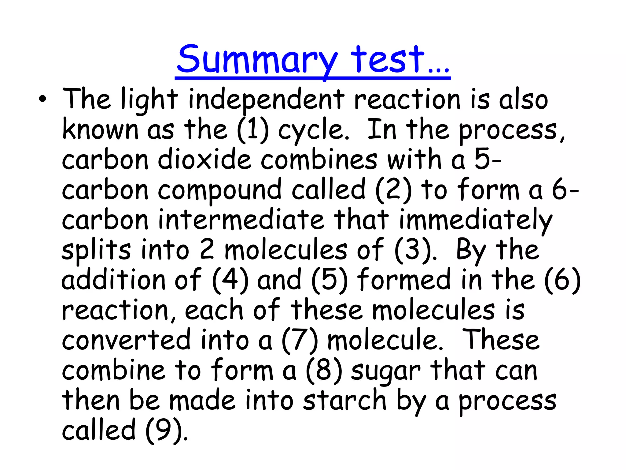 Photosynthesis 6 light independent reaction | PPTX