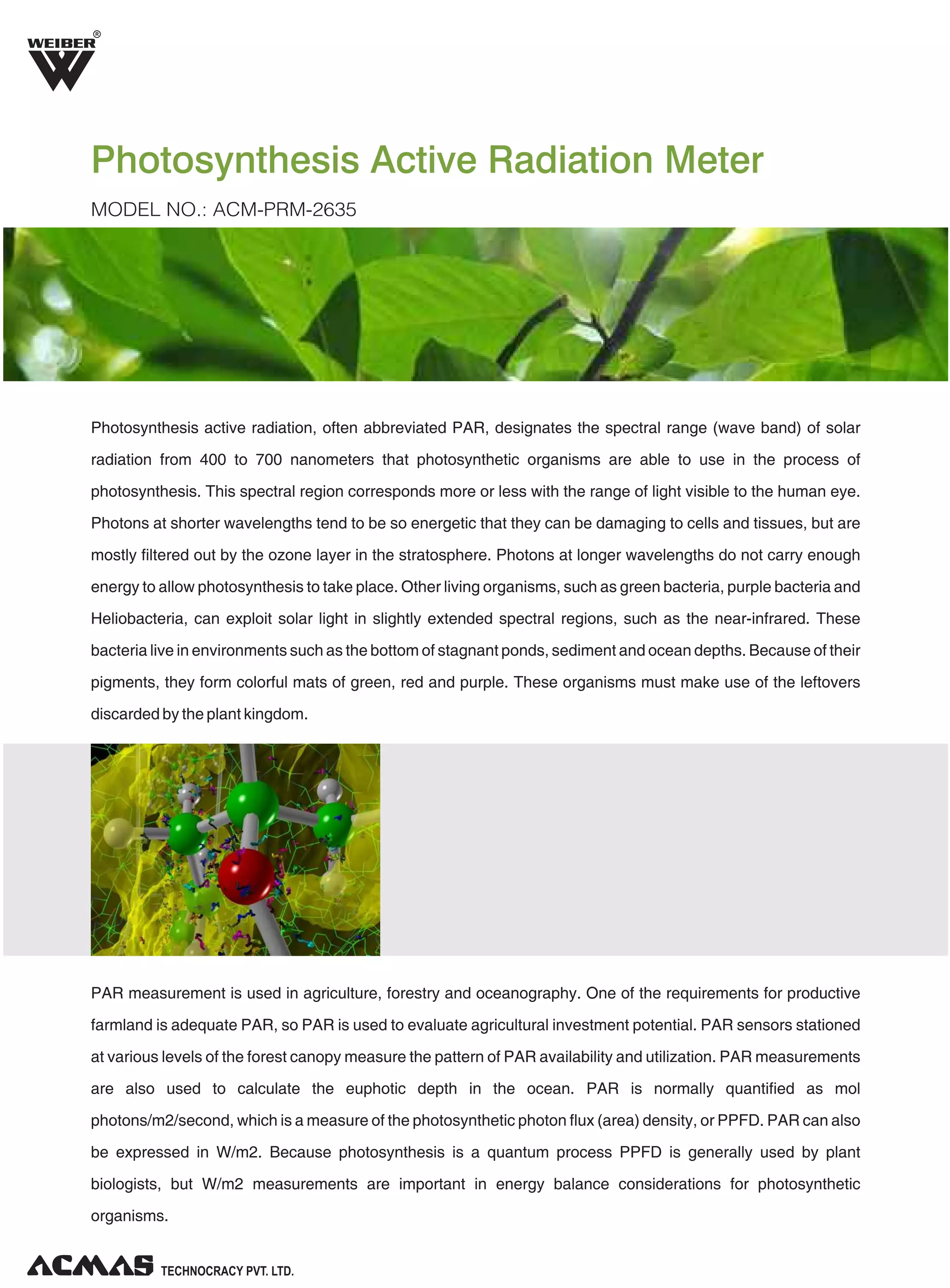 Photosynthesis Active Radiation Meter by ACMAS Technologies Pvt Ltd. | PDF