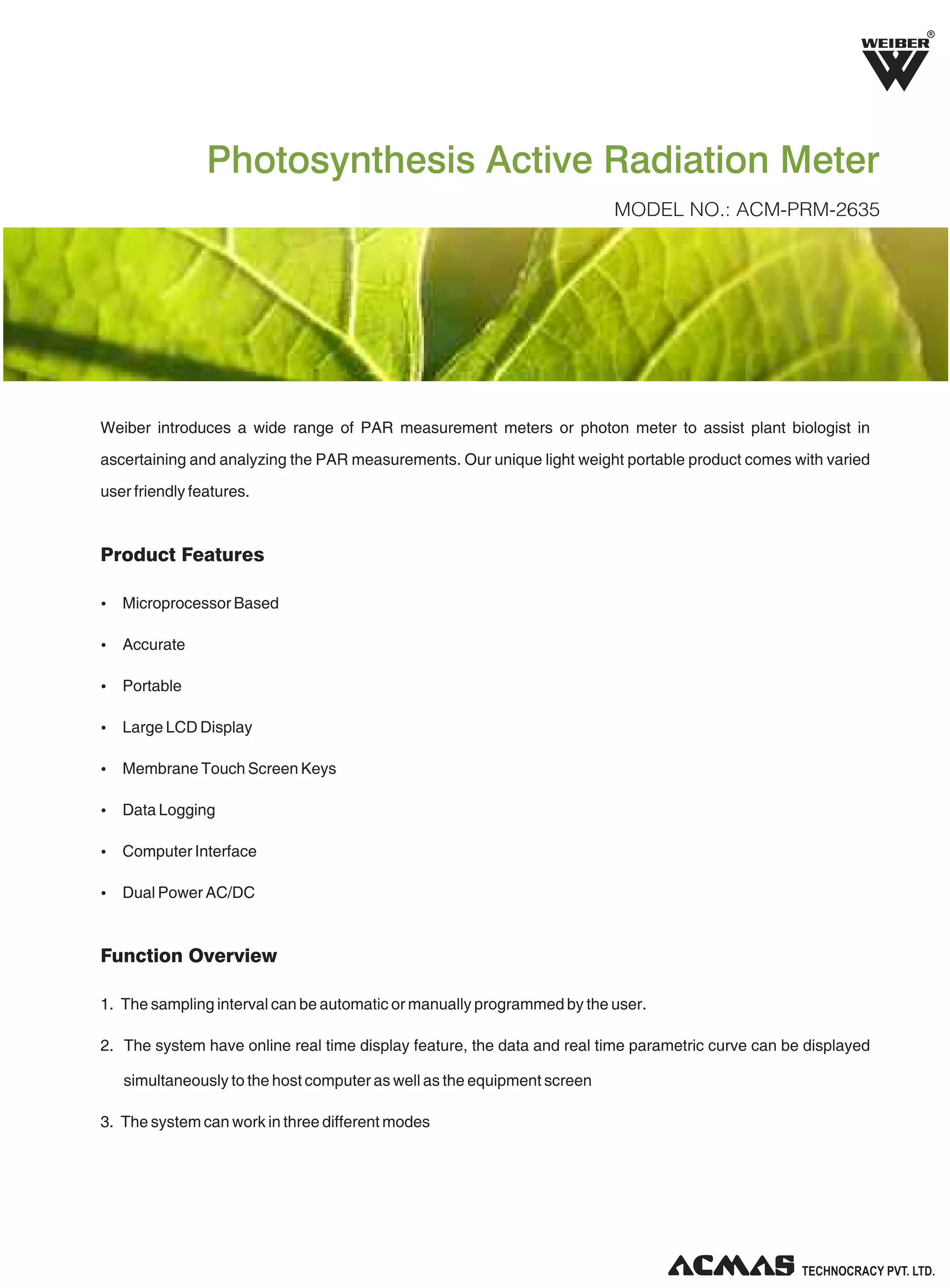Photosynthesis Active Radiation Meter by ACMAS Technologies Pvt Ltd. | PDF