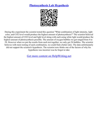Photosynthesis Essay | PDF