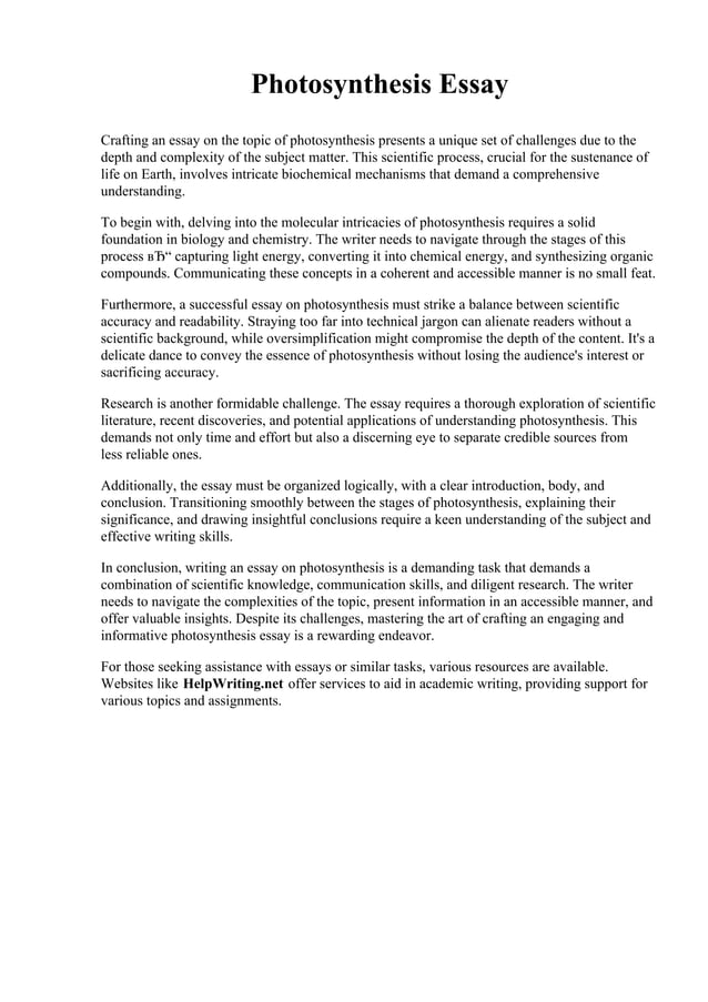 Photosynthesis Essay. Los Angeles Valley College | PDF