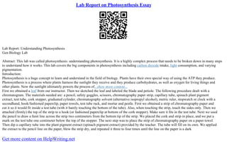 Photosynthesis Lab Hypothesis | PDF