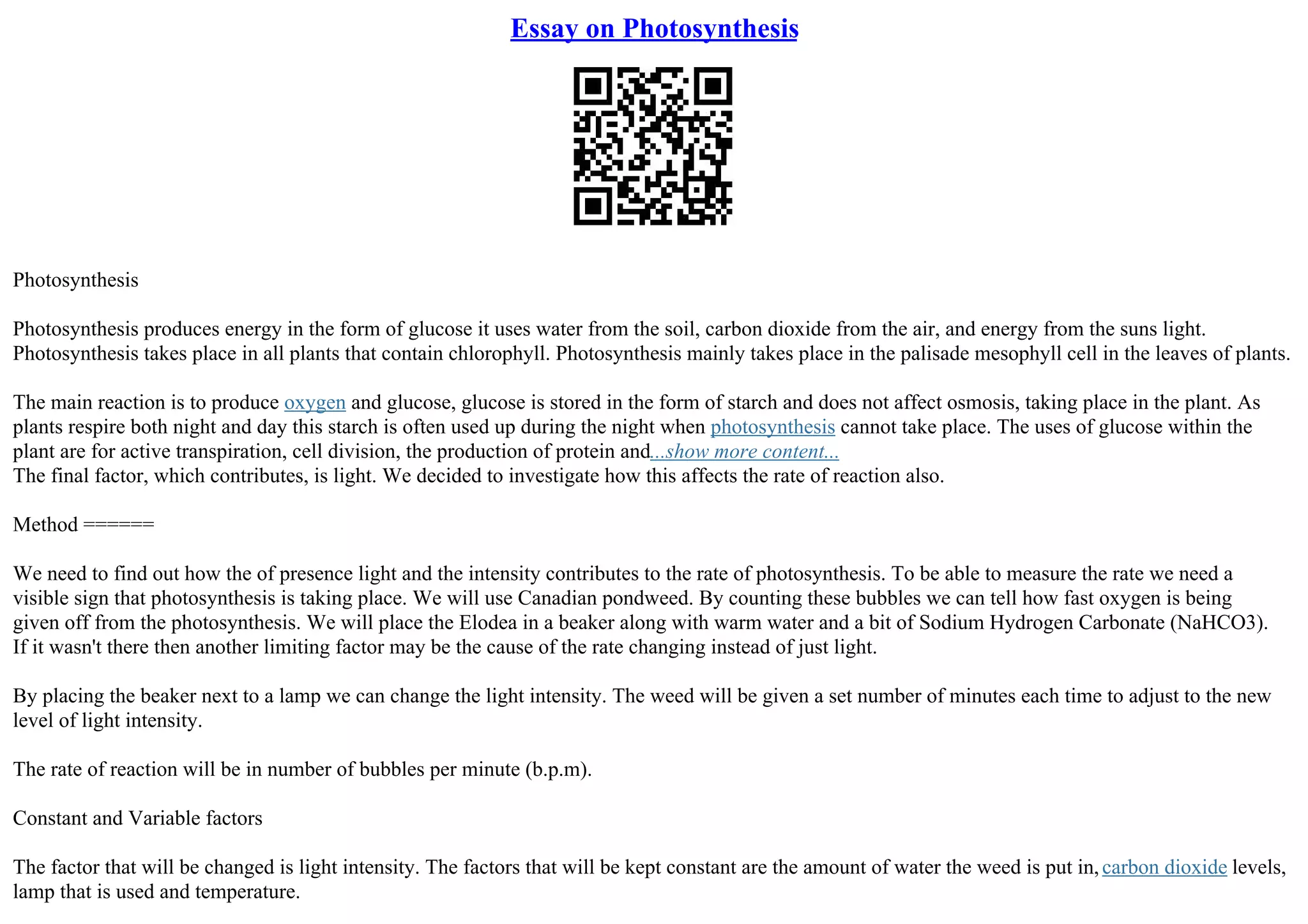 Photosynthesis Lab Report | PDF