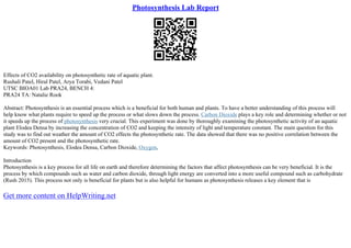 Photosynthesis Lab Report | PDF