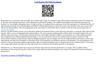 Photosynthesis Lab Report | PDF