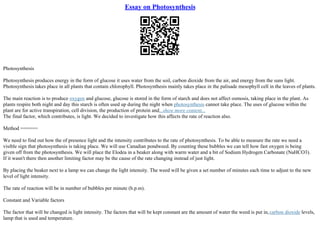Photosynthesis Lab Report | PDF