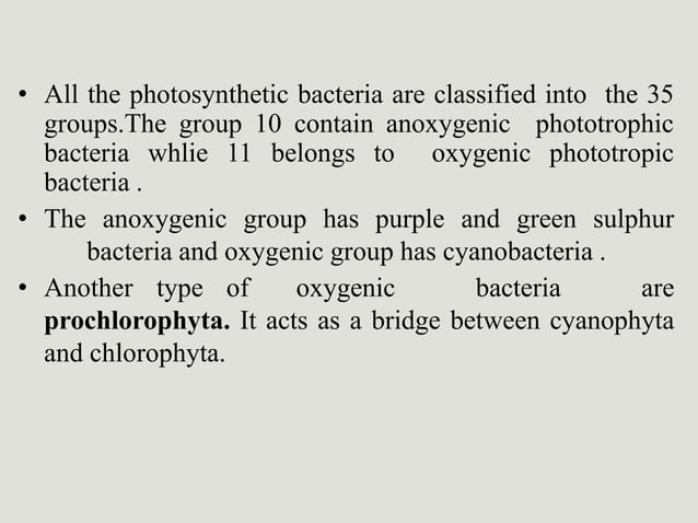 PHOTOSYNTHETIC BACTERIA (OXYGENIC AND ANOXYGENIC) | PPTX | Chemistry ...