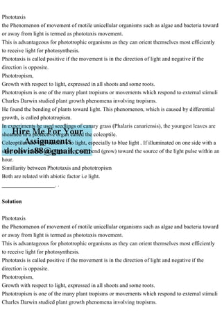 Phototaxisthe Phenomenon of movement of motile unicellular organis.pdf ...