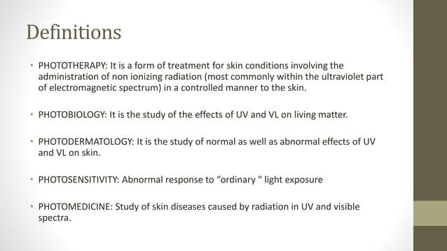 Phototherapy in Dermatology. | PPTX | Skin and Dermatology | Diseases ...