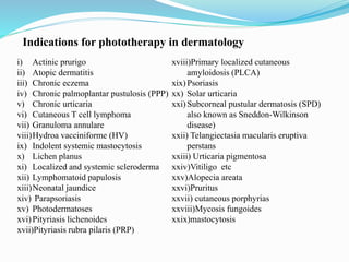 Phototherapy : connection with dermatology | PPTX