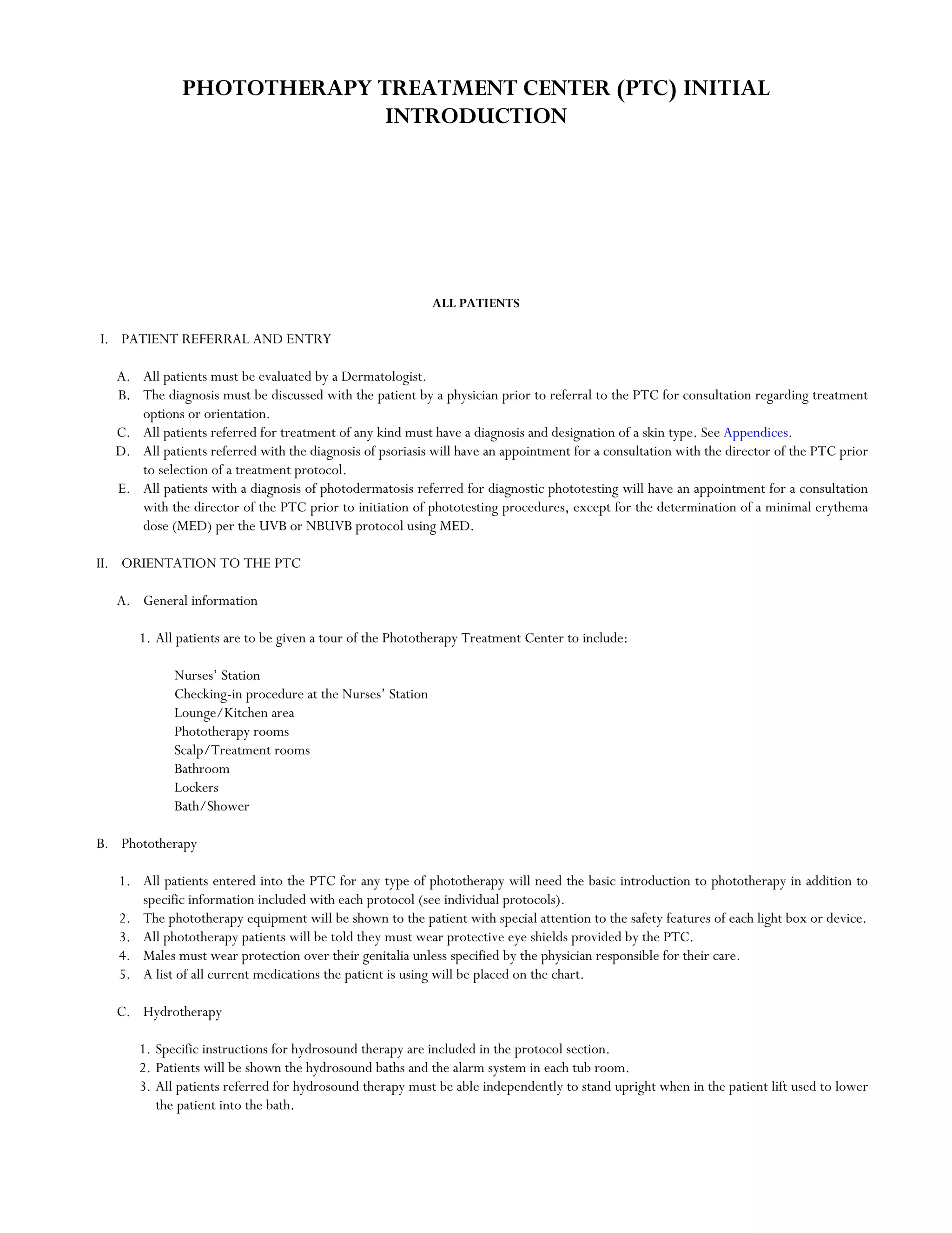 Phototherapy treatment protocol | PDF