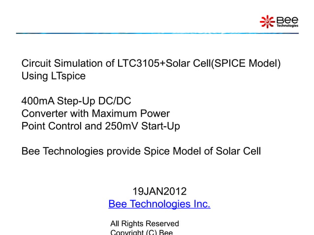 Circuit Simulation of LTC3105+Solar Cell(SPICE Model) Using LTspice ...