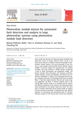 Photovoltaicmoduledatasetforautomatedfaultdetectionandanalysisinlargephotovoltaicsystemsusingpho ...