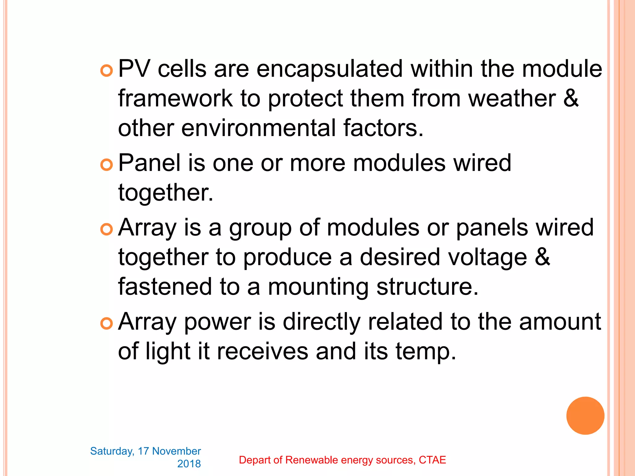 Photovoltaic modules & sizing of pv system | PPTX