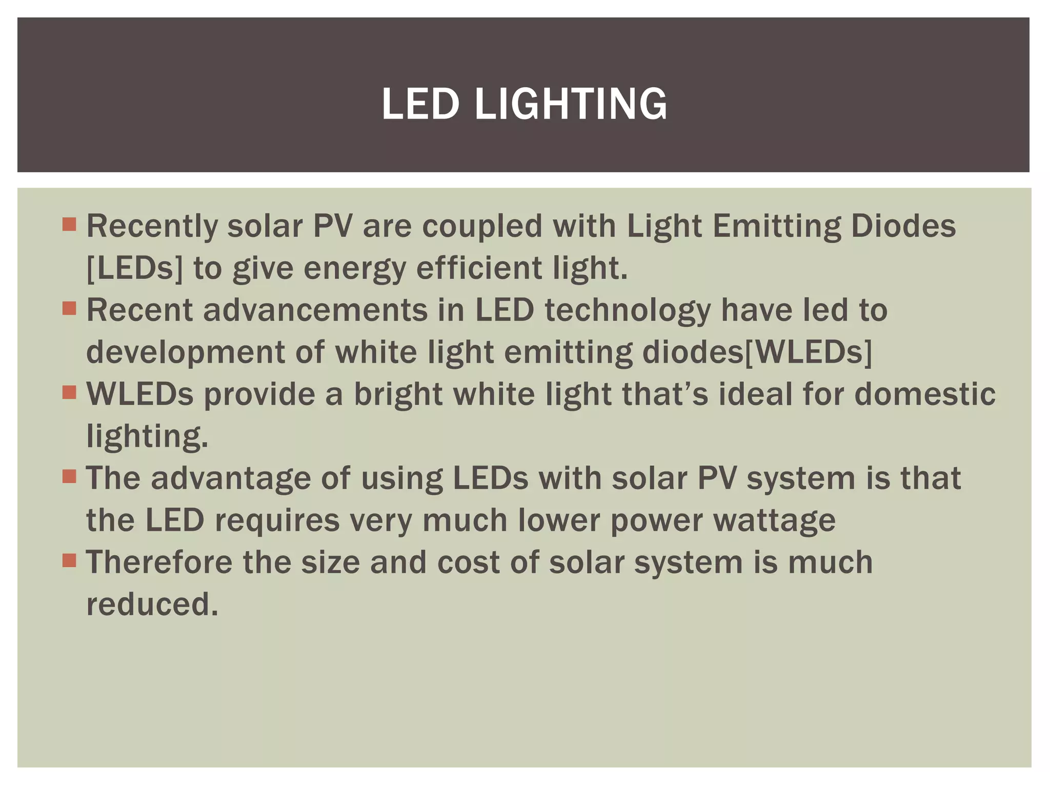 Photovoltaic (PV) LED Lightning system | PPTX