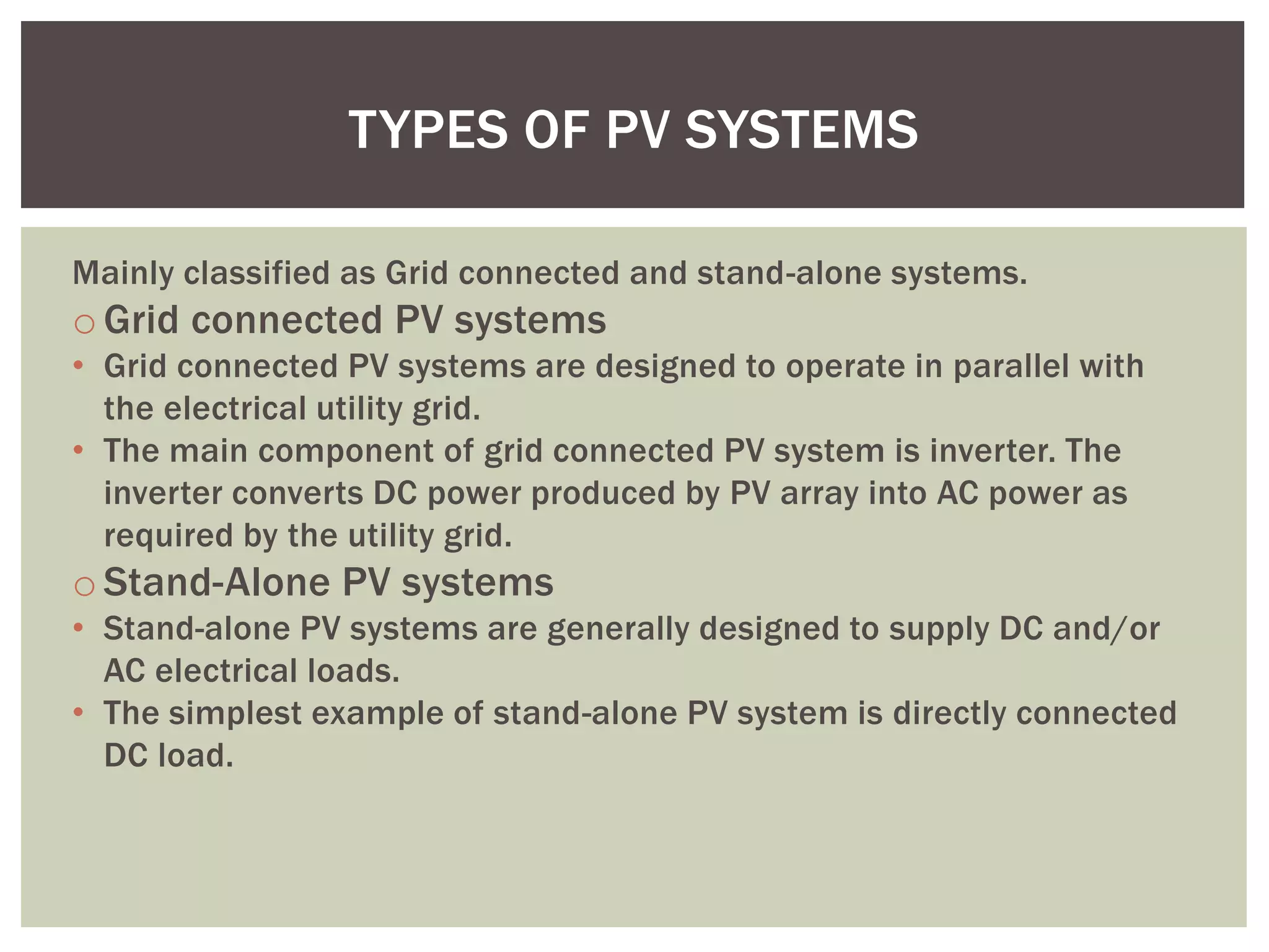 Photovoltaic (PV) LED Lightning system | PPTX
