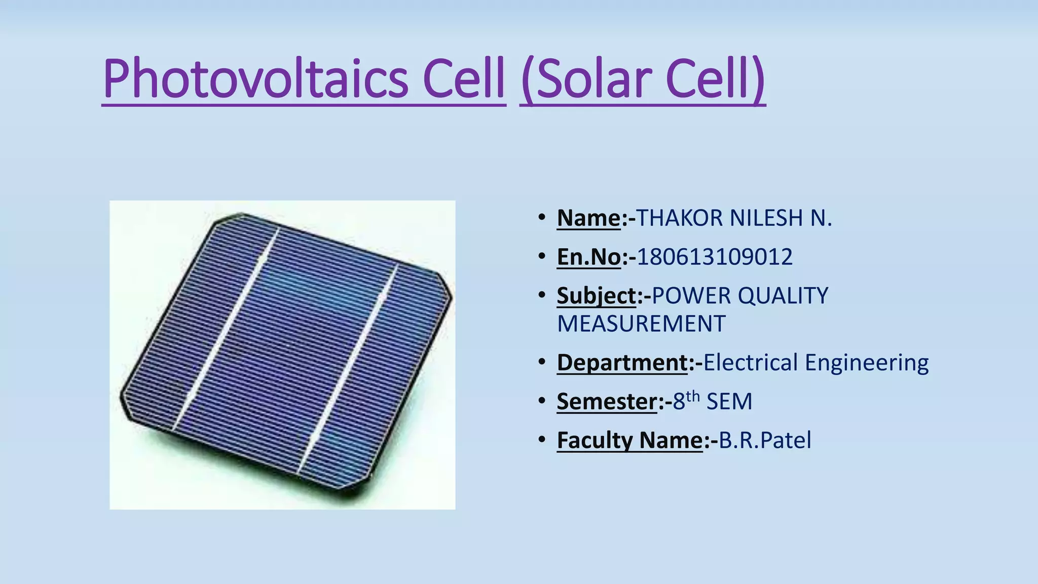 Photovoltaics cell | PPTX