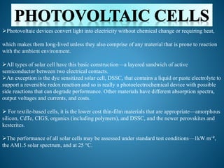 Photovoltaic Solar Textiles.pptx SOLAR TEXTILES | PPTX