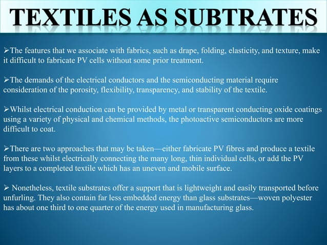 Photovoltaic Solar Textiles.pptx SOLAR TEXTILES | PPTX | Science
