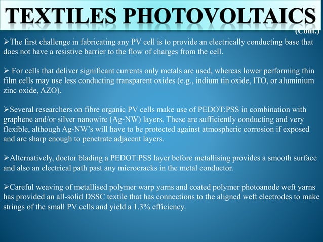 Photovoltaic Solar Textiles.pptx SOLAR TEXTILES | PPTX | Science