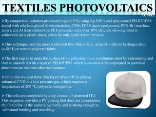 Photovoltaic Solar Textiles.pptx SOLAR TEXTILES | PPTX
