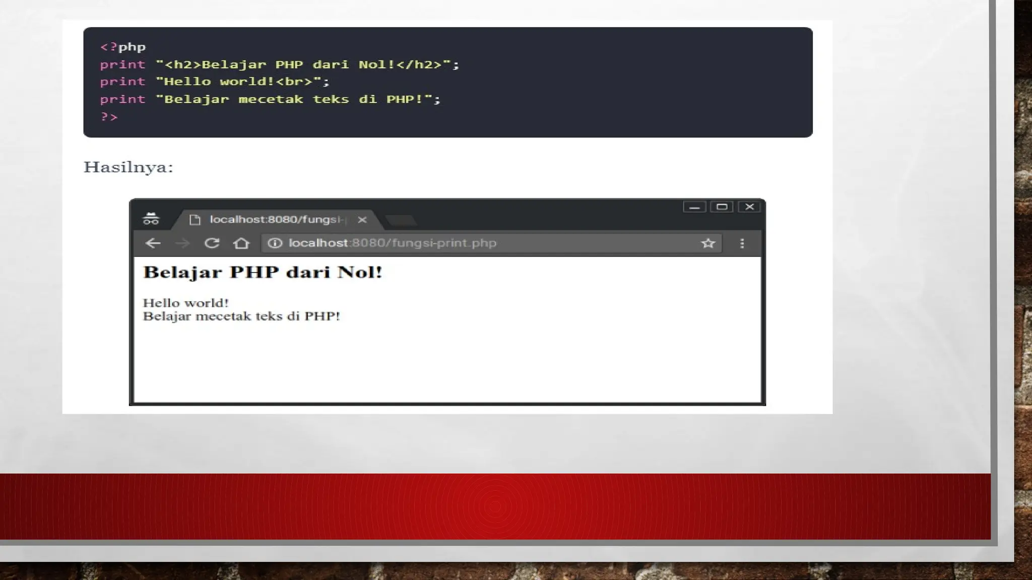 Belajar PHP dengan fungsi echo dan print f | PPTX
