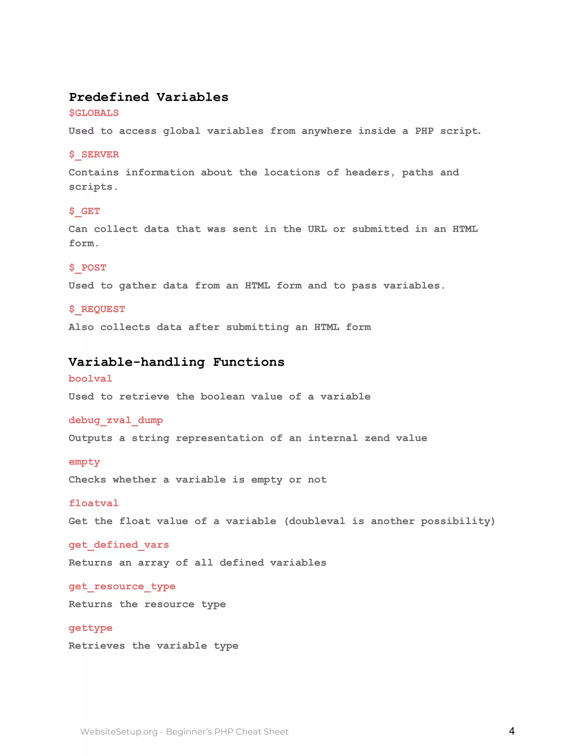 PHP Cheat Sheet | PDF