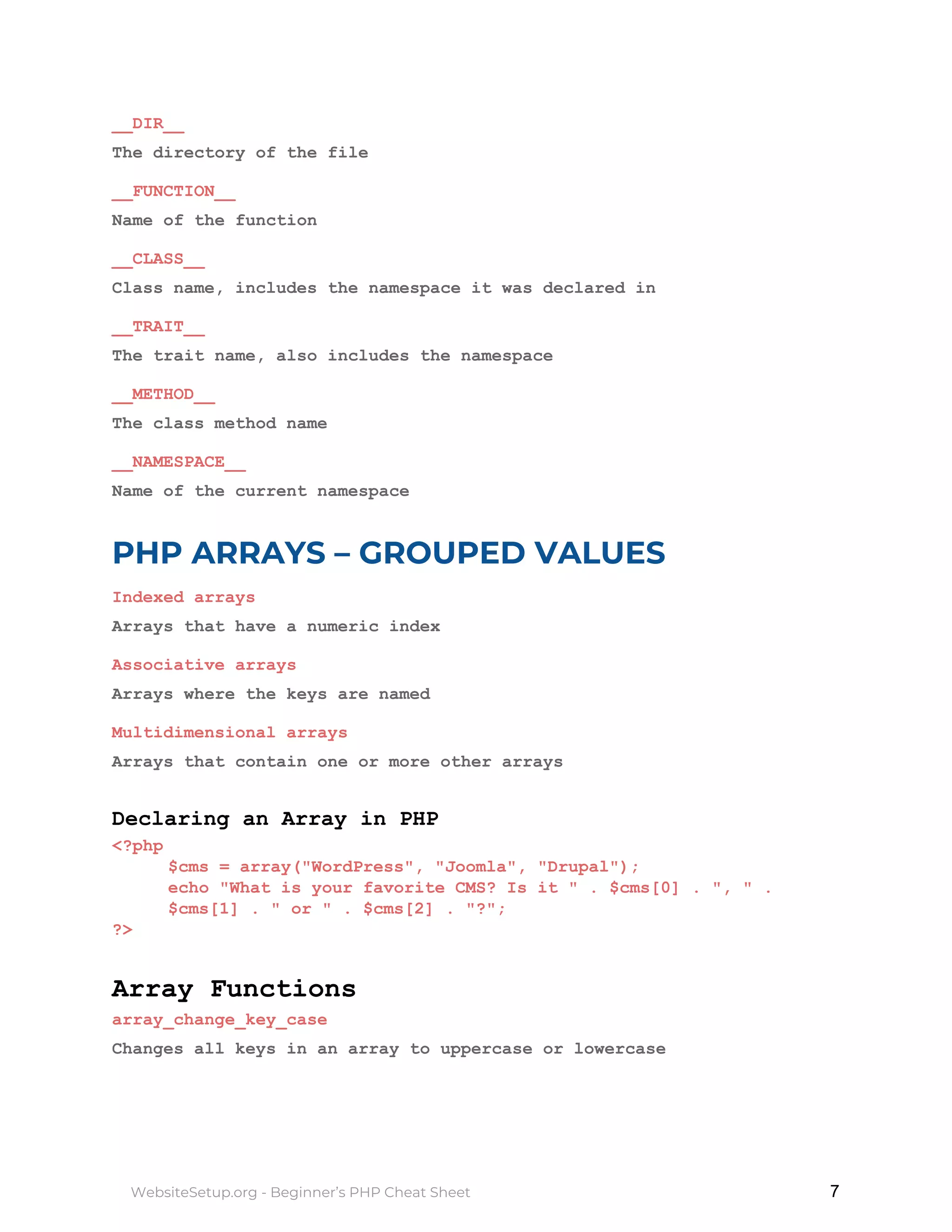 PHP Cheat Sheet | PDF