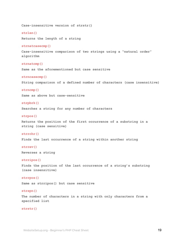 PHP Cheat Sheet | PDF