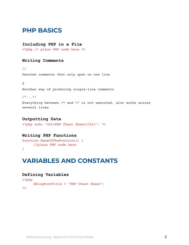 PHP Cheat Sheet | PDF